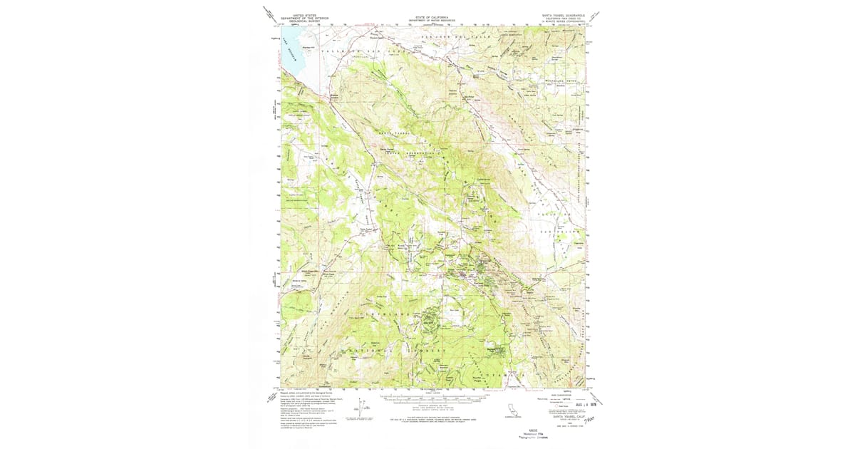 1960 Map of Santa Ysabel, San Diego County, CA — High-Res, 1978 Print ...