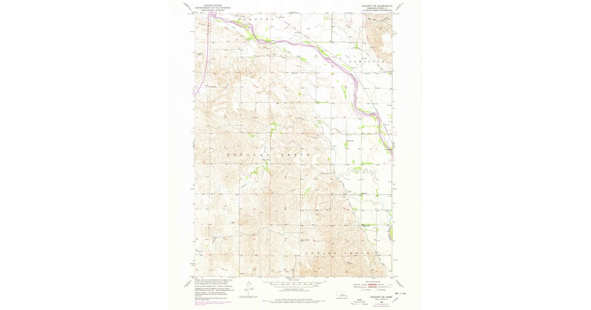 1952 Map of Sargent SE, Custer County, NE — High-Res, 1978 Print | Pastmaps