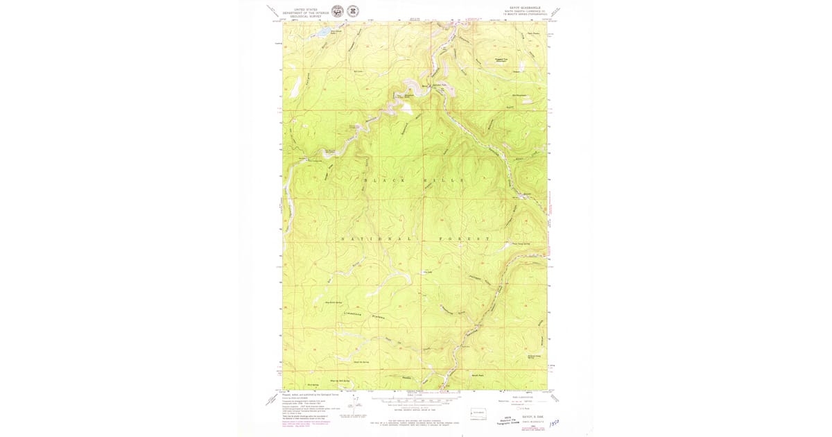 1961 Map of Savoy, Lawrence County, SD — High-Res, 1979 Print | Pastmaps