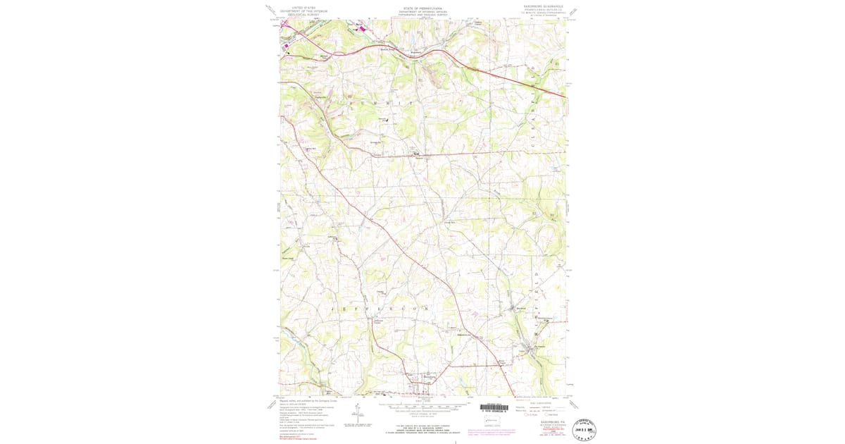 1958 Map of Saxonburg, PA — High-Res, 1991 Print | Pastmaps