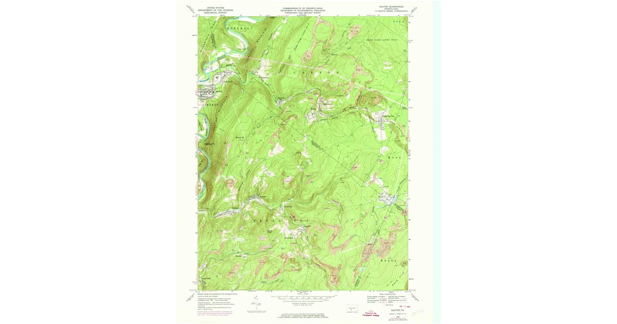 1968 Map of Saxton, PA — High-Res, 1974 Print | Pastmaps