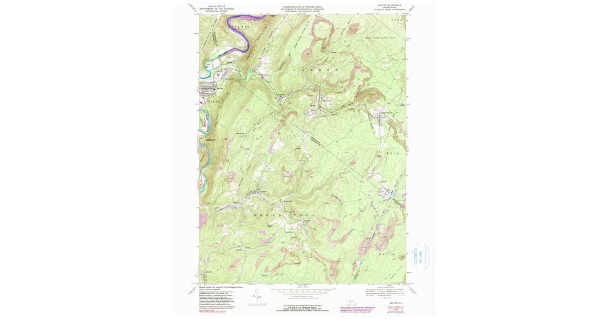 1968 Map of Saxton, PA — High-Res, 1991 Print | Pastmaps
