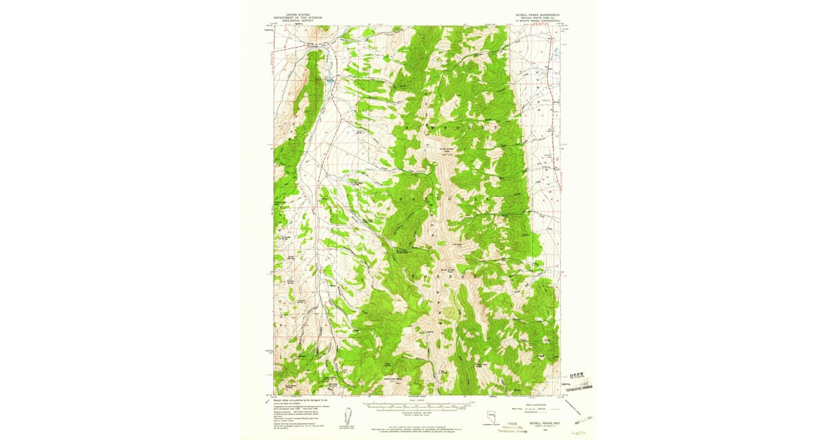1959 Map of Schell Peaks, White Pine County, NV — High-Res | Pastmaps