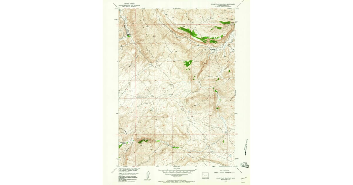 1958 Map of Schoettlin Mountain, Fremont County, WY — High-Res | Pastmaps