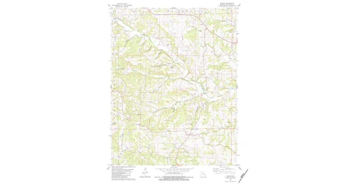 1980 Map of Scopus, Bollinger County, MO — High-Res, 1983 Print | Pastmaps