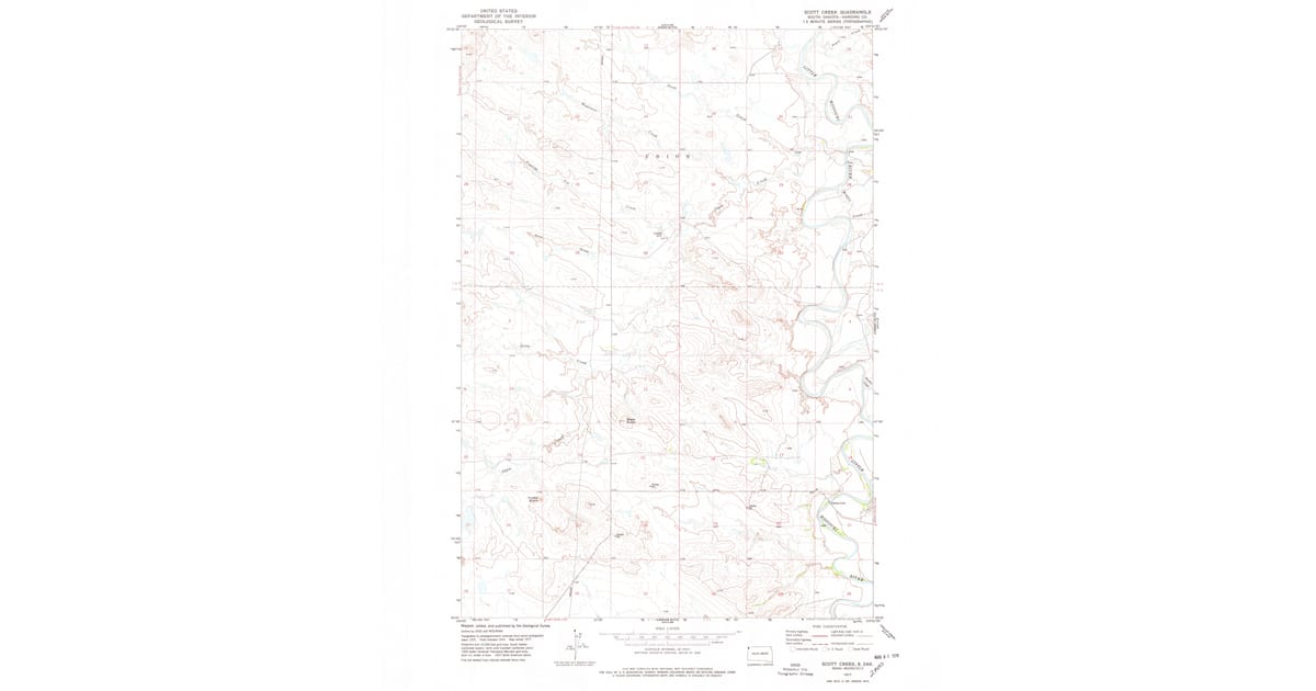 1977 Map of Scott Creek, Harding County, SD — High-Res | Pastmaps
