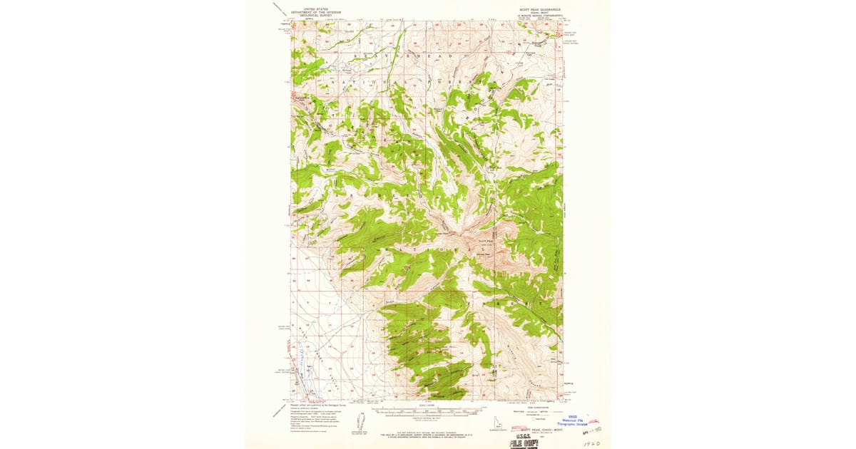 1957 Map of Scott Peak, Lemhi County, ID — High-Res | Pastmaps