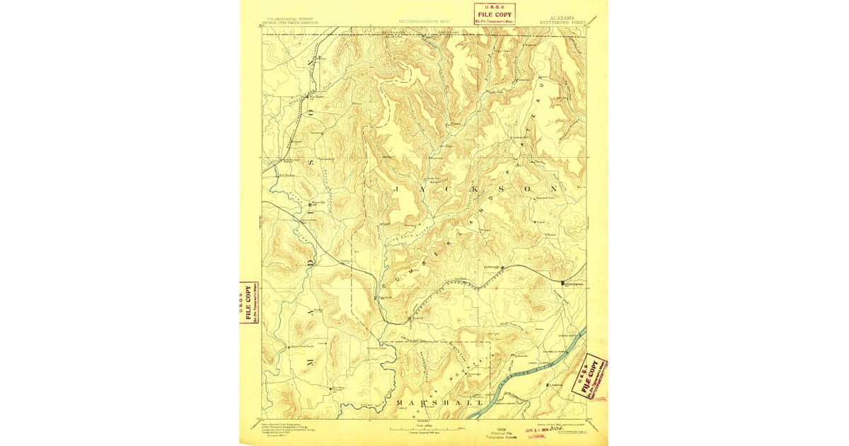 1892 Map of Scottsboro, AL — High-Res, 1909 Print | Pastmaps