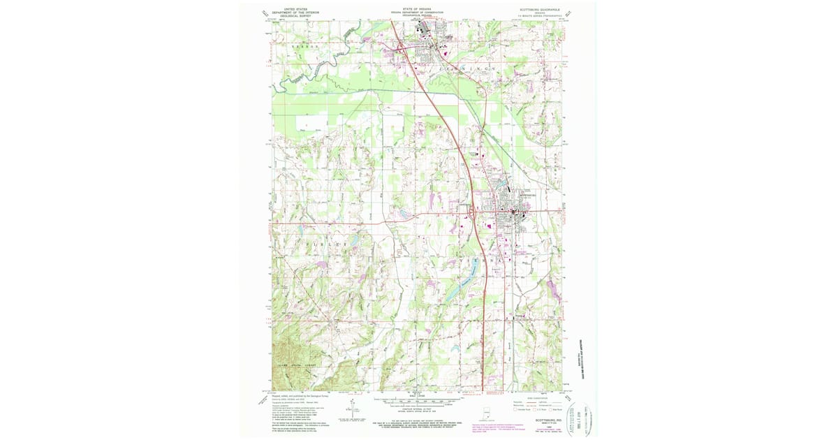 1960 Map of Scottsburg, IN — High-Res, 1988 Print | Pastmaps