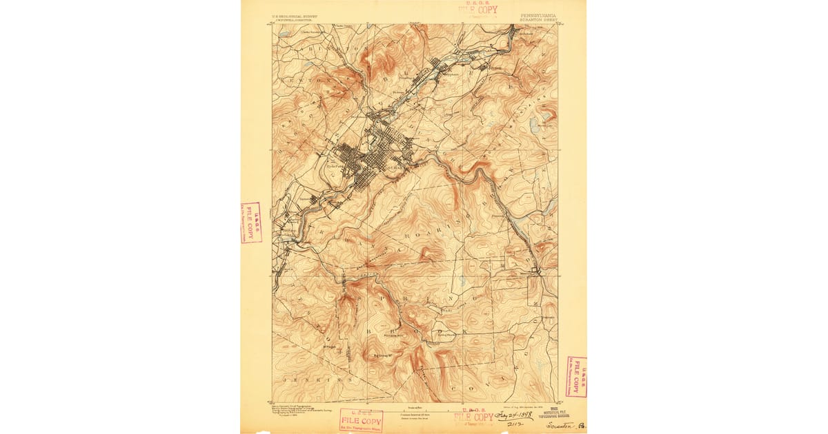 1893 Map of Scranton, PA — High-Res, 1898 Print | Pastmaps