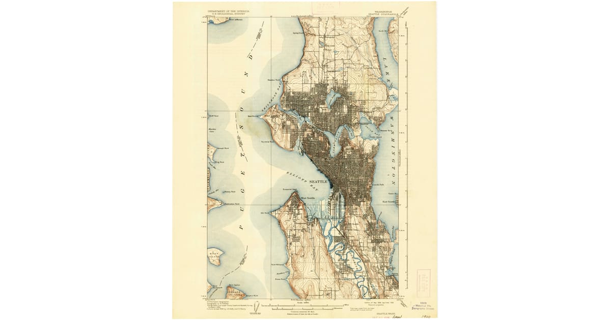 1909 Map of Seattle, WA — High-Res, 1936 Print | Pastmaps