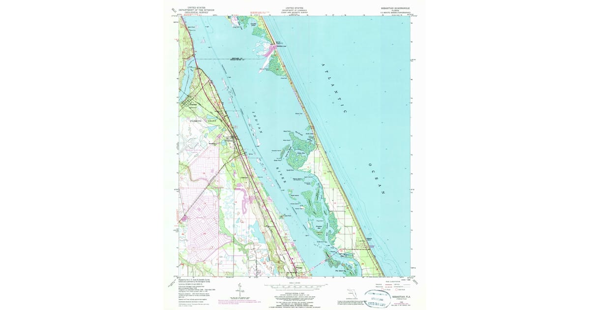 1949 Map of Sebastian, FL — High-Res, 1990 Print | Pastmaps