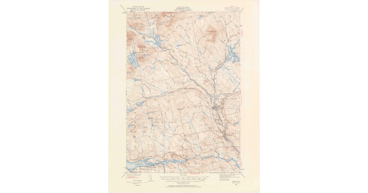 1940 Map of Sebec, Piscataquis County, ME — High-Res, 1958 Print | Pastmaps