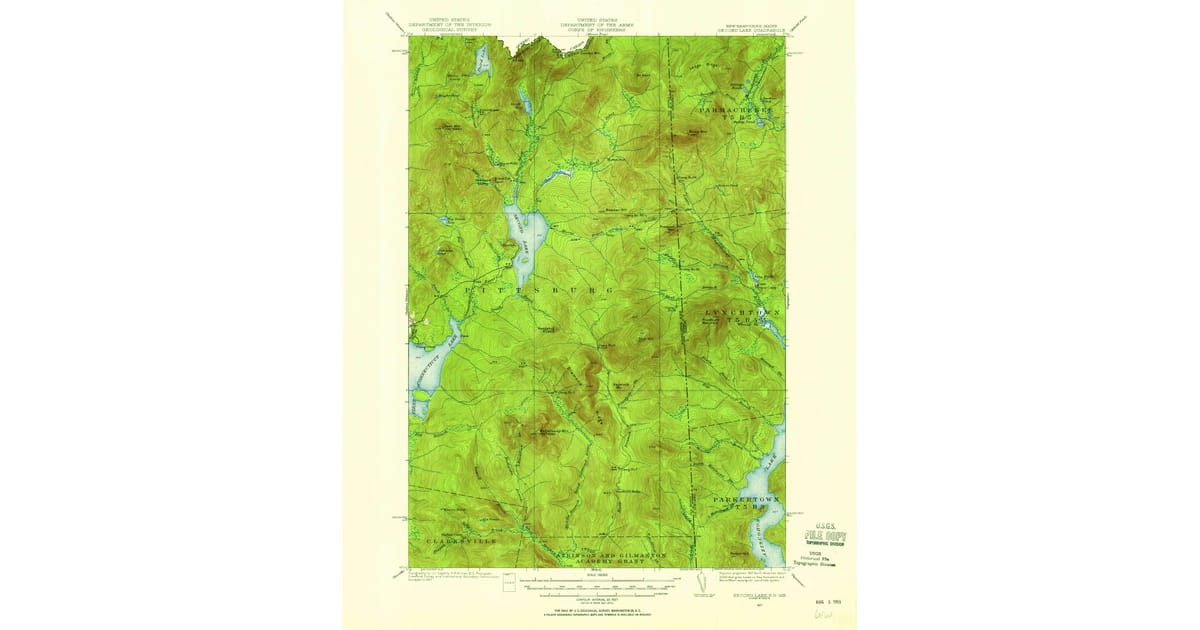 1927 Map of Second Lake, Coos County, NH — High-Res | Pastmaps