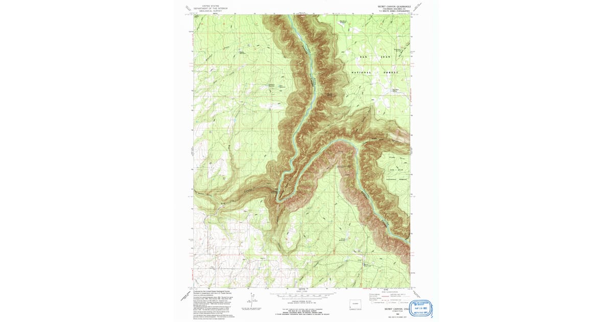 1993 Map of Secret Canyon, Dolores County, CO — High-Res | Pastmaps