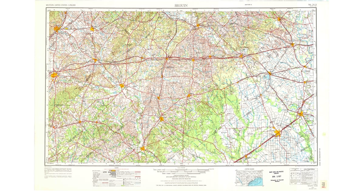 1953 Map of Seguin, TX — High-Res, 1976 Print | Pastmaps