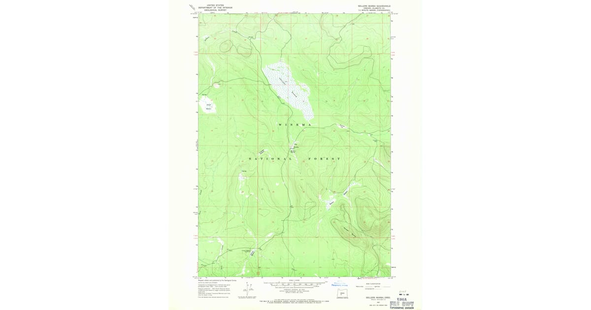 1967 Map of Sellers Marsh, Klamath County, OR — High-Res | Pastmaps