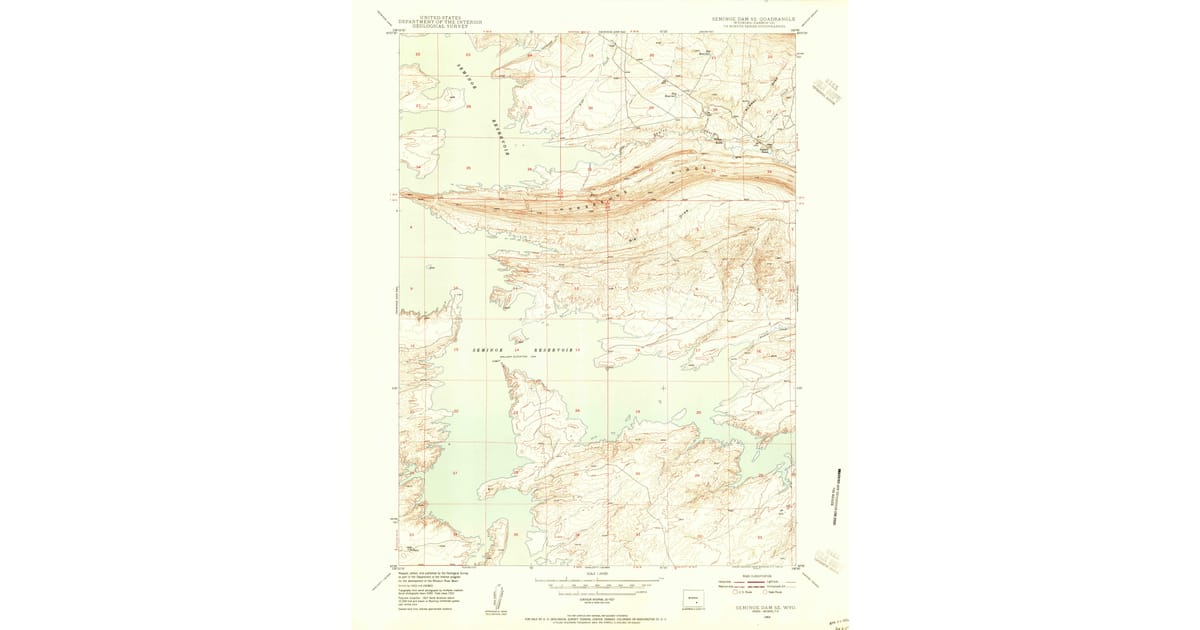 1953 Map of Seminoe Dam SE, Carbon County, WY — High-Res | Pastmaps