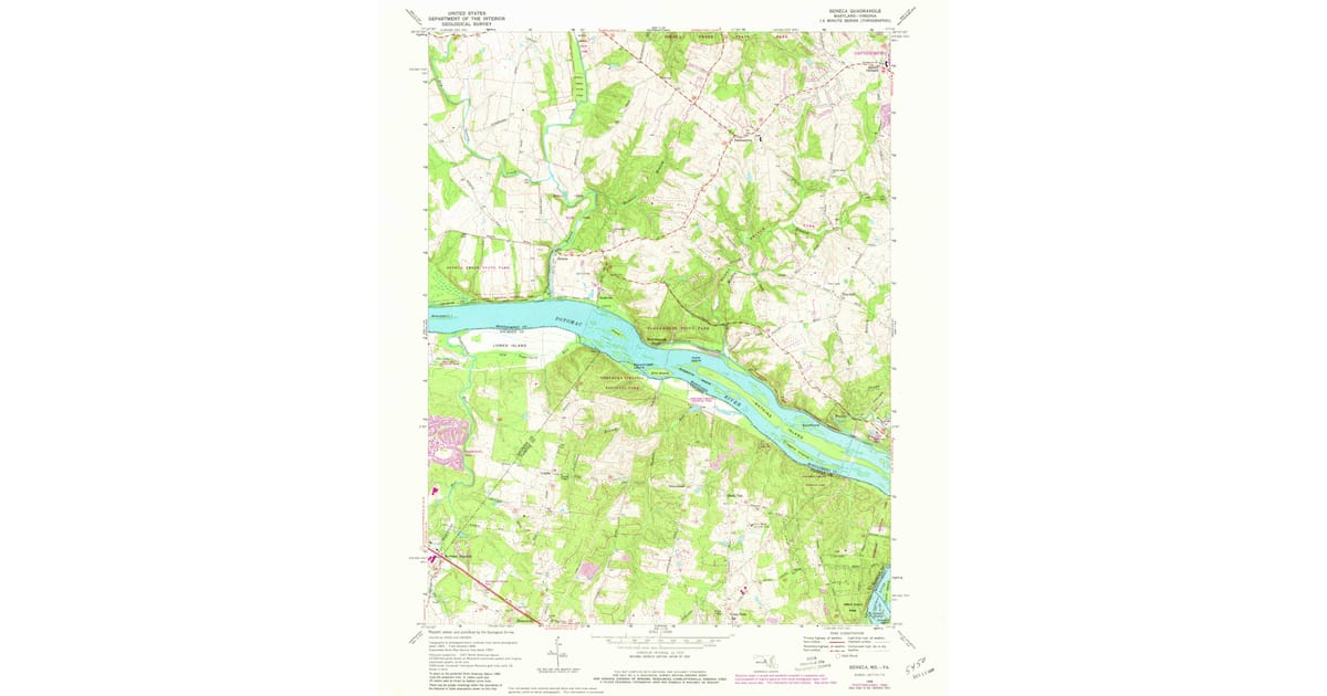 1968 Map of Seneca, Montgomery County, MD — High-Res, 1980 Print | Pastmaps
