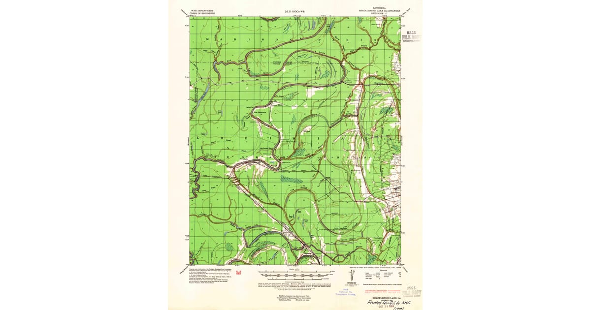 1935 Map of Shackleford Lake, Tensas Parish, LA — High-Res, 1954 Print ...