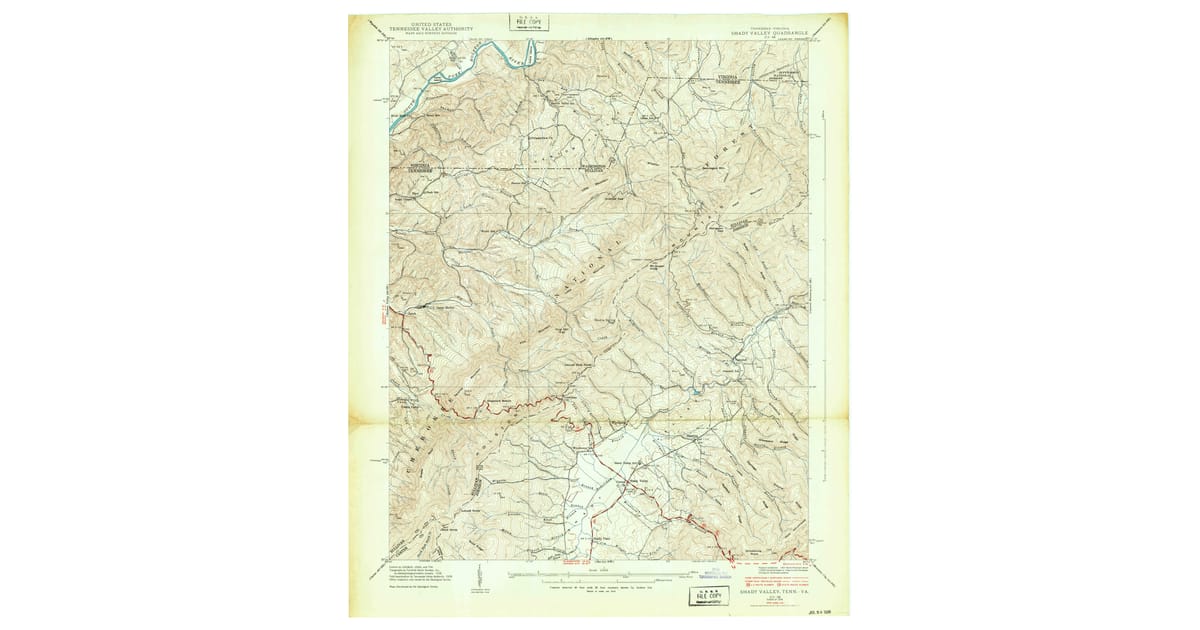 1938 Map of Shady Valley, Sullivan County, TN — High-Res | Pastmaps