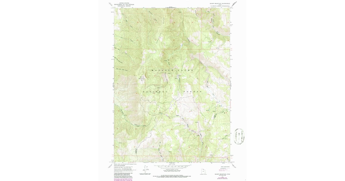 1964 Map of Sharp Mountain, Cache County, UT — High-Res, 1986 Print ...