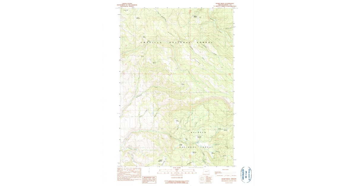 1990 Map of Sharp Ridge, Grant County, OR — High-Res | Pastmaps