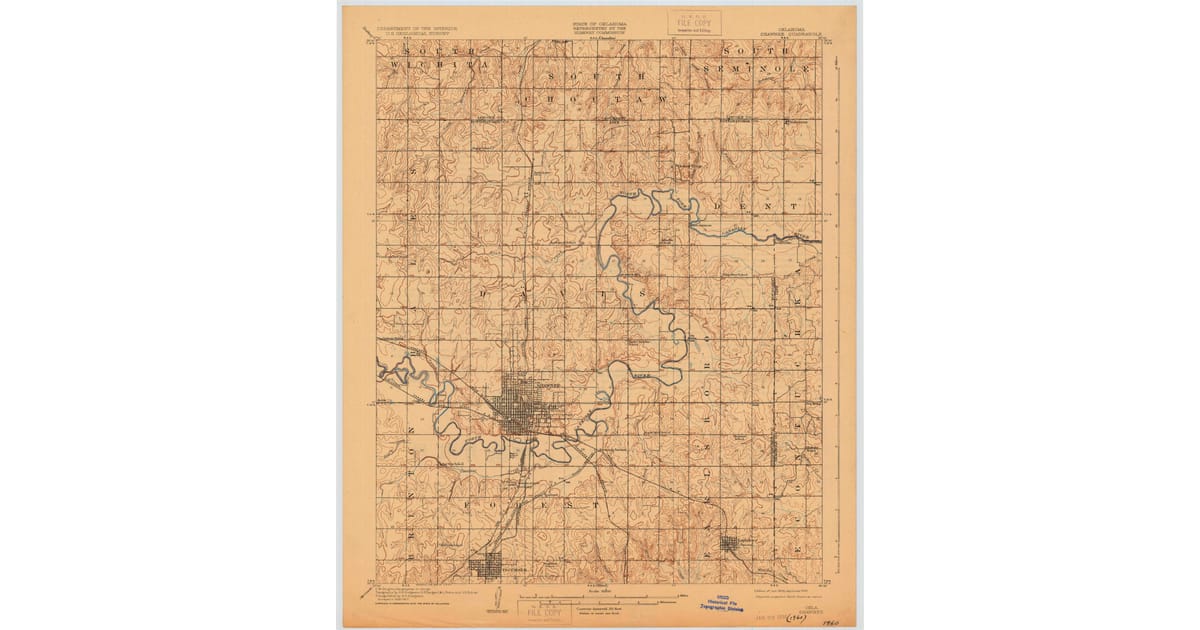 1909 Map of Shawnee, OK — High-Res, 1930 Print | Pastmaps