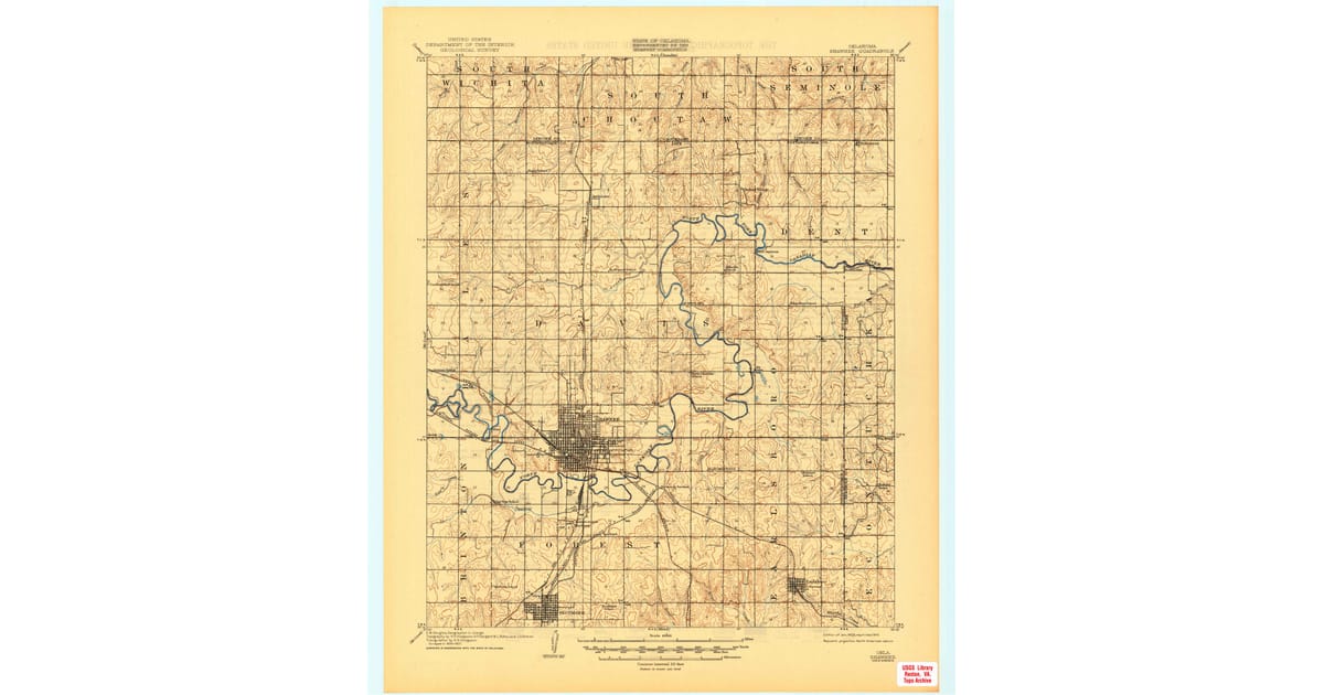 1909 Map of Shawnee, OK — High-Res, 1945 Print | Pastmaps