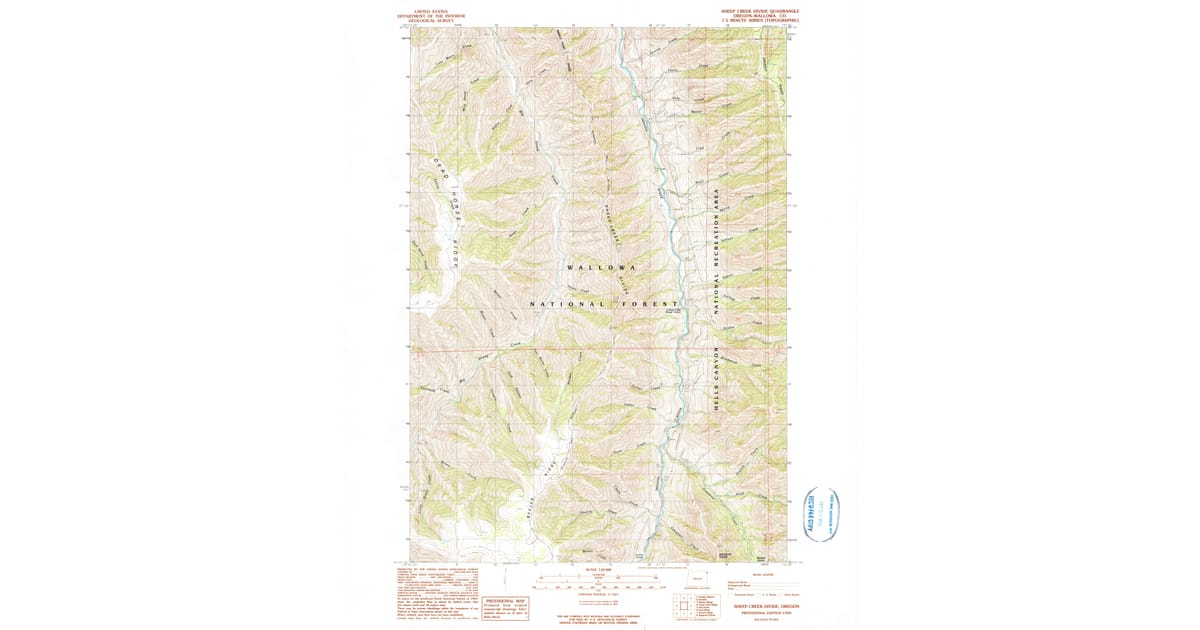 1990 Map of Sheep Creek Divide, Wallowa County, OR — High-Res | Pastmaps