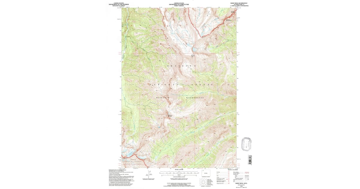 1991 Map of Sheep Mesa, Park County, WY — High-Res | Pastmaps