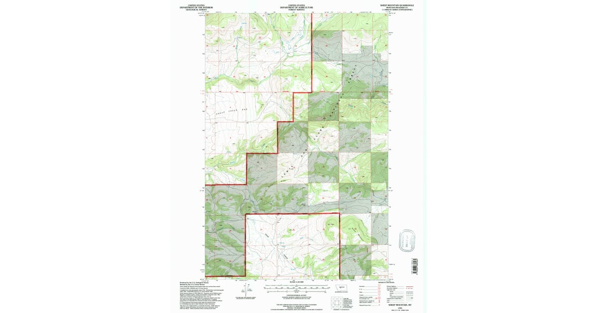 1995 Map of Sheep Mountain, Meagher County, MT — High-Res | Pastmaps