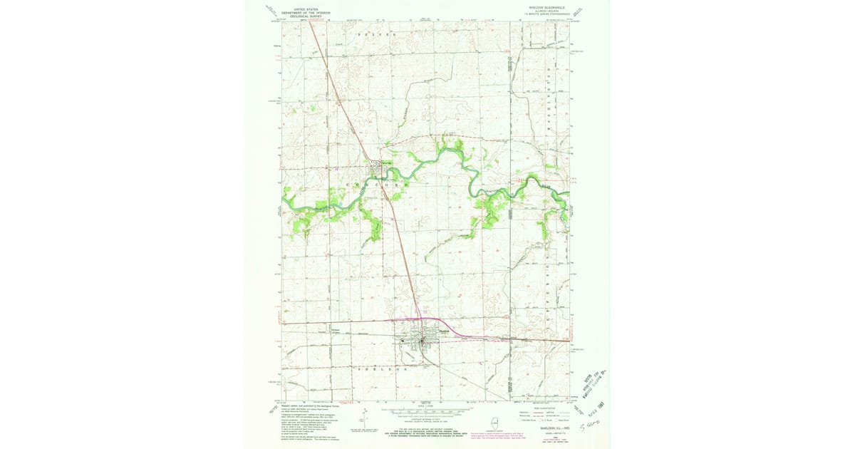 1964 Map of Sheldon, IL — High-Res, 1981 Print | Pastmaps