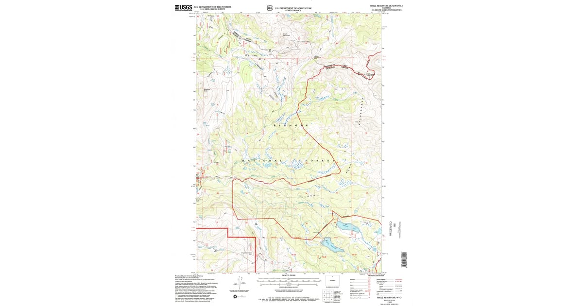 1993 Map of Shell Reservoir, Big Horn County, WY — High-Res | Pastmaps