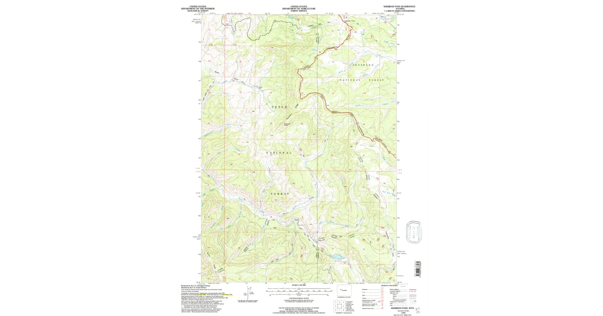 1991 Map of Sheridan Pass, Teton County, WY — High-Res | Pastmaps