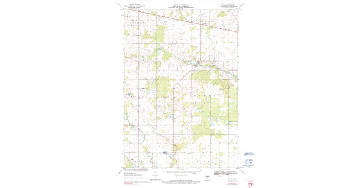 1970 Map of Sherry, Wood County, WI — High-Res, 1990 Print | Pastmaps