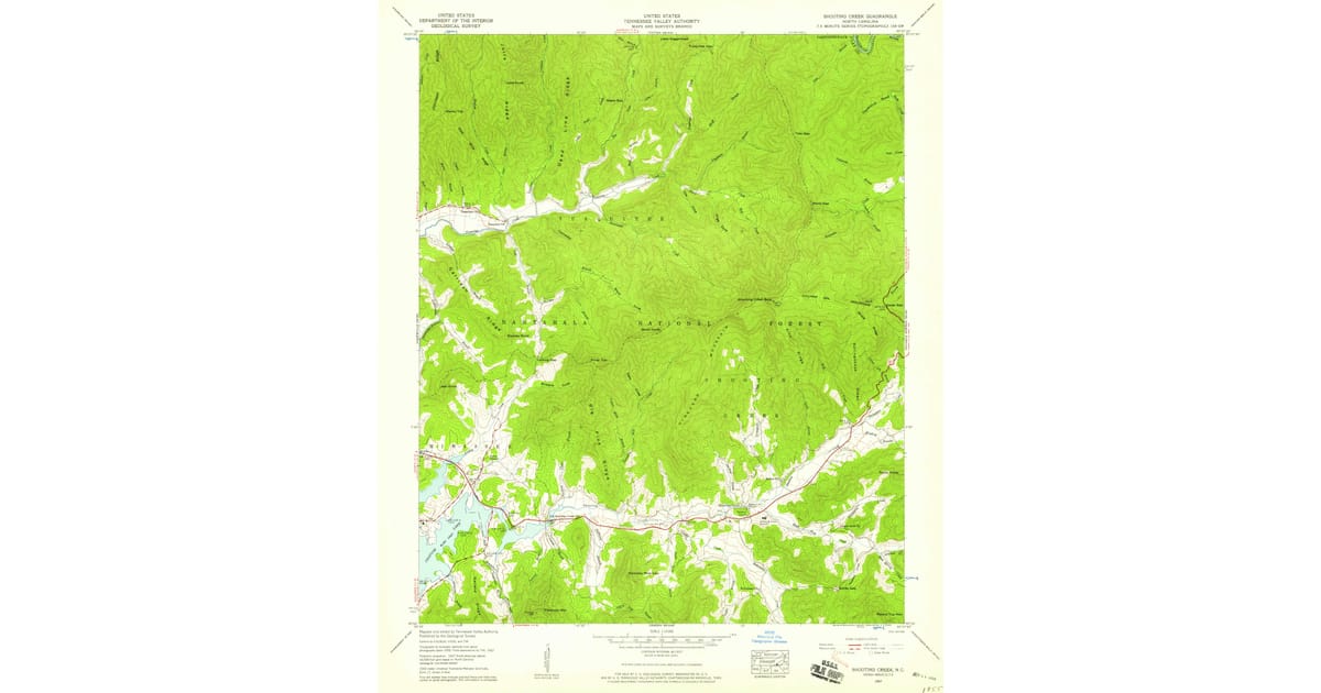 1957 Map of Shooting Creek, Clay County, NC — High-Res | Pastmaps
