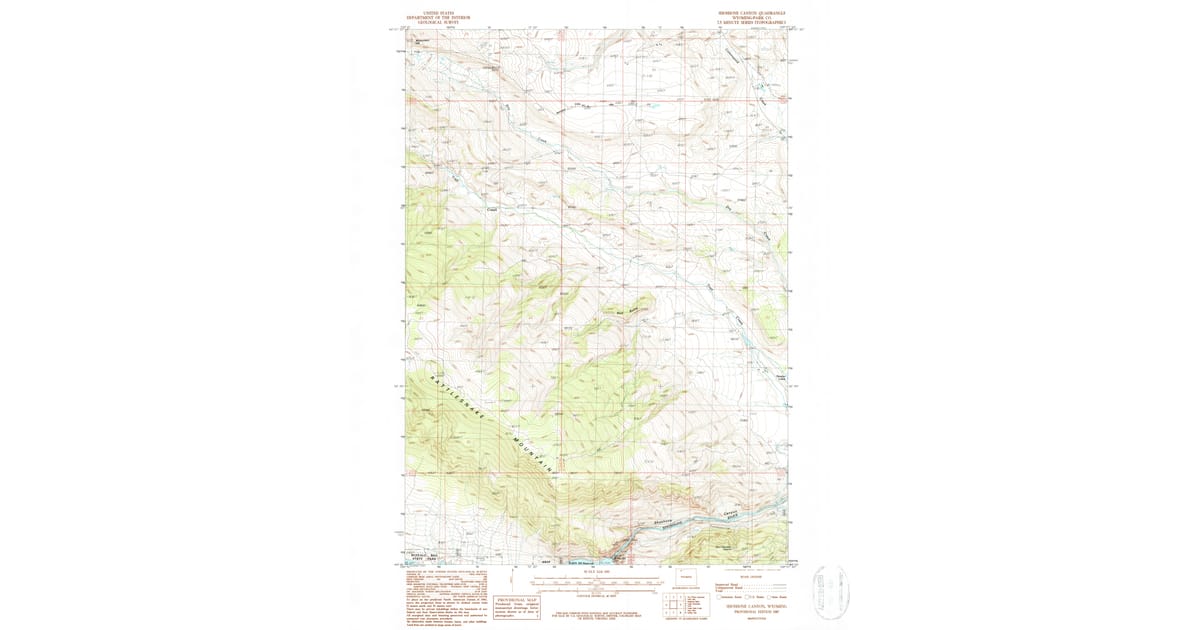 1987 Map of Shoshone Canyon, Park County, WY — High-Res | Pastmaps