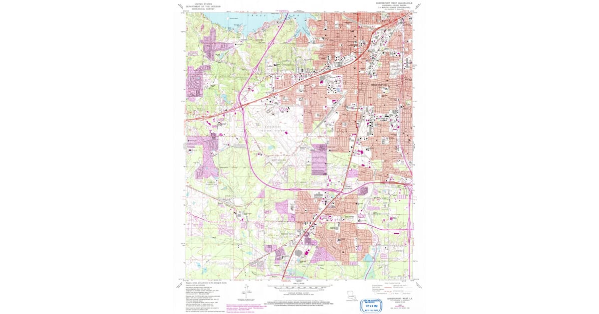 1980 Map of Shreveport West, Caddo Parish, LA — High-Res, 1992 Print ...