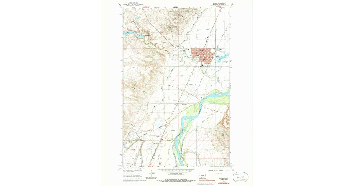 1966 Map of Sidney, MT — High-Res, 1985 Print | Pastmaps