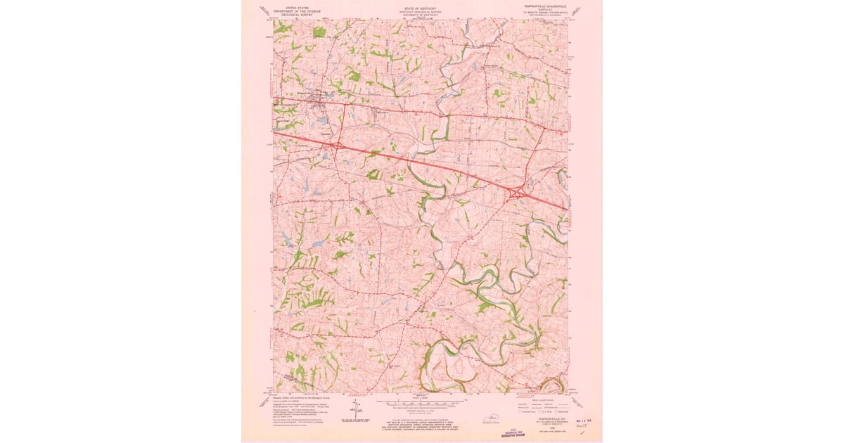 1960 Map of Simpsonville, KY — High-Res, 1973 Print | Pastmaps