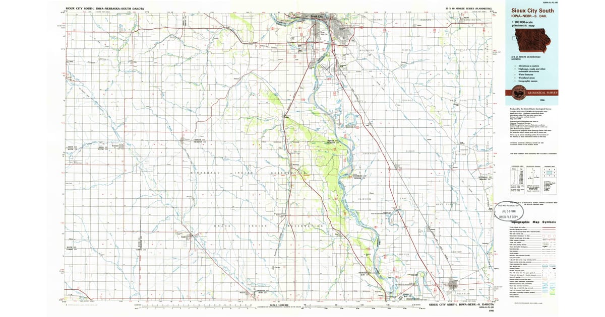 1986 Map of Sioux City South, Union County, IA — High-Res | Pastmaps