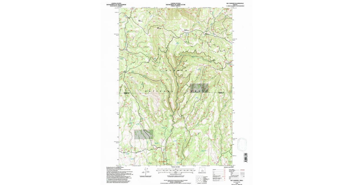 1992 Map of Six Corners, Wheeler County, OR — High-Res | Pastmaps