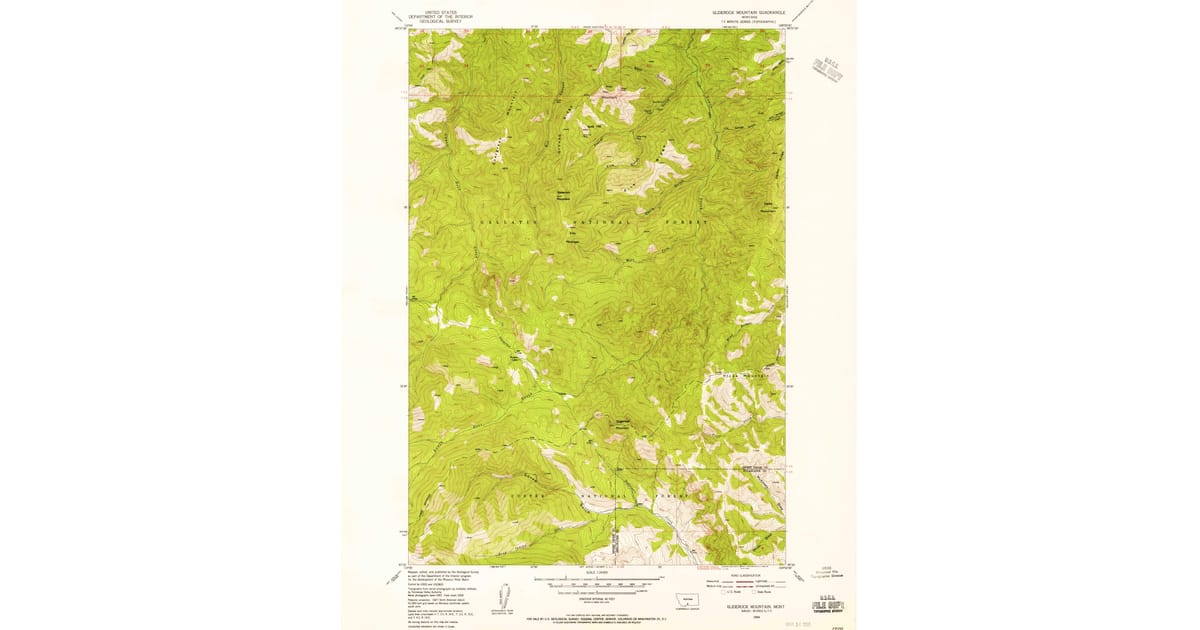 1954 Map of Sliderock Mountain, Sweet Grass County, MT — High-Res ...