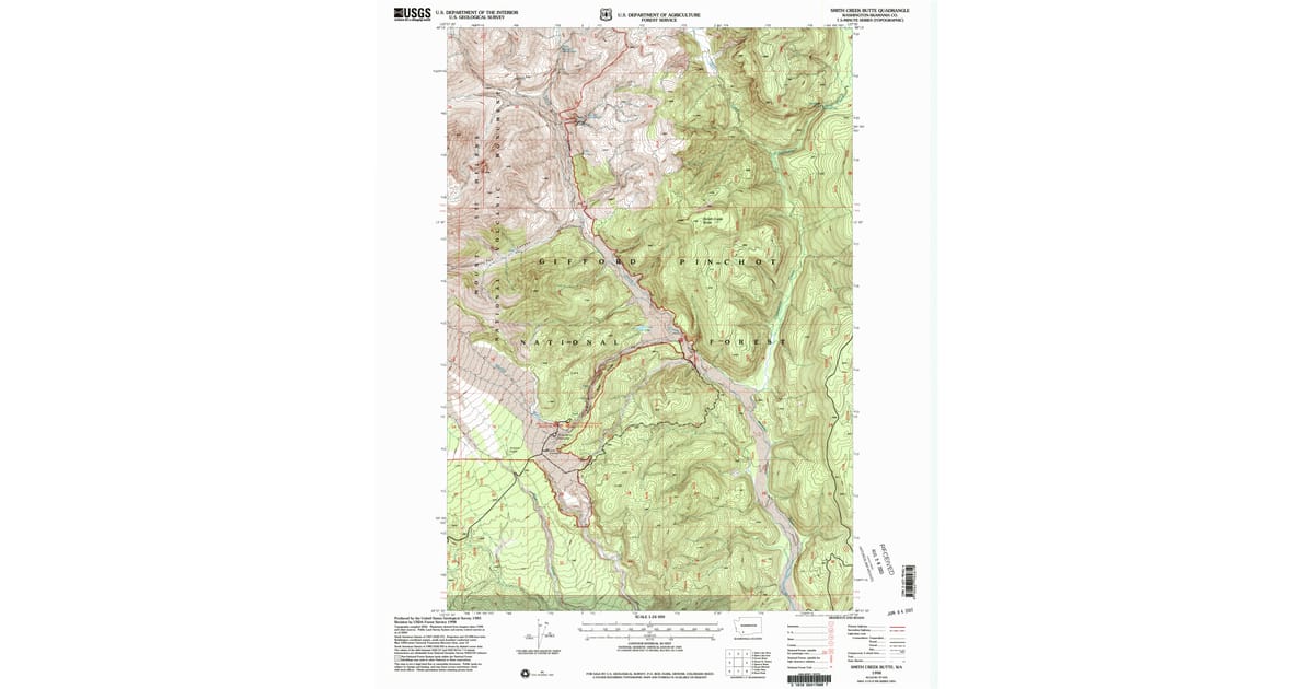 1998 Map of Smith Creek Butte, Skamania County, WA — High-Res | Pastmaps