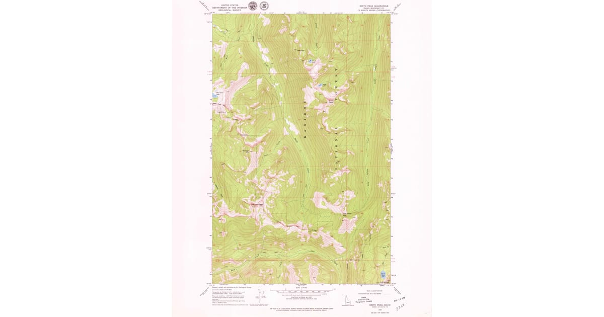 1969 Map of Smith Peak, Boundary County, ID — High-Res, 1979 Print ...