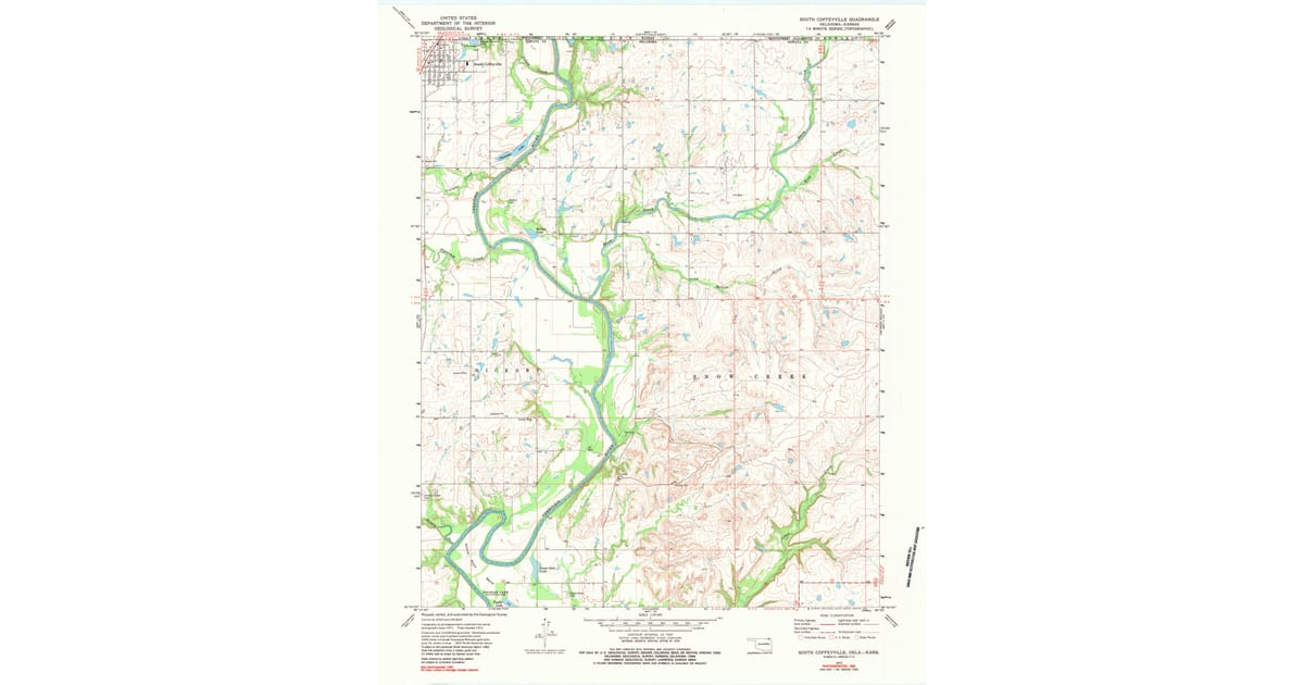 1972 Map of South Coffeyville, OK — High-Res, 1983 Print | Pastmaps