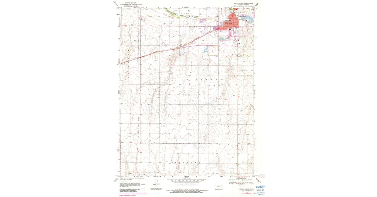 1969 Map of South Dodge, Ford County, KS — High-Res, 1984 Print | Pastmaps