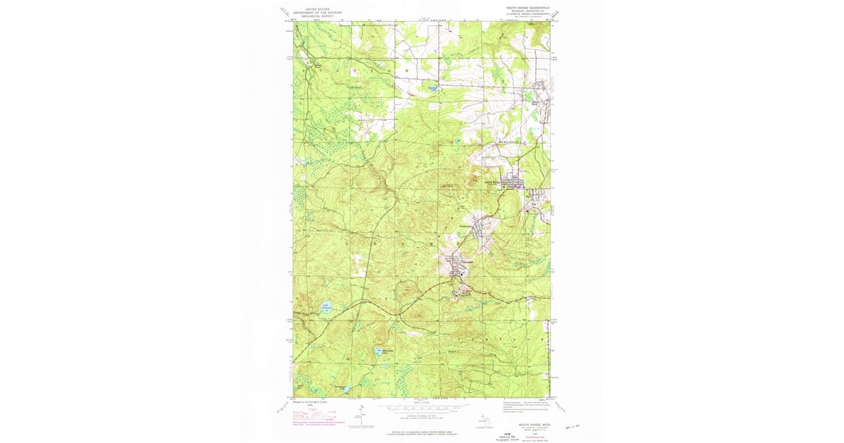 1946 Map of South Range, MI — High-Res, 1976 Print | Pastmaps