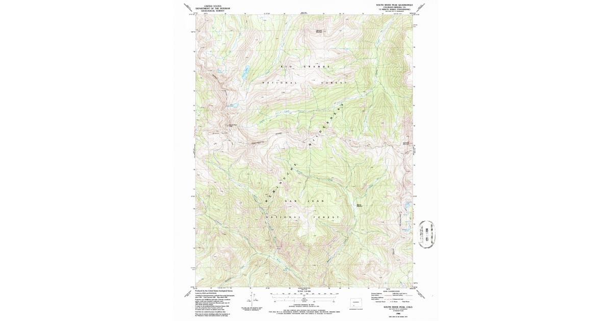 1986 Map of South River Peak, Mineral County, CO — High-Res | Pastmaps